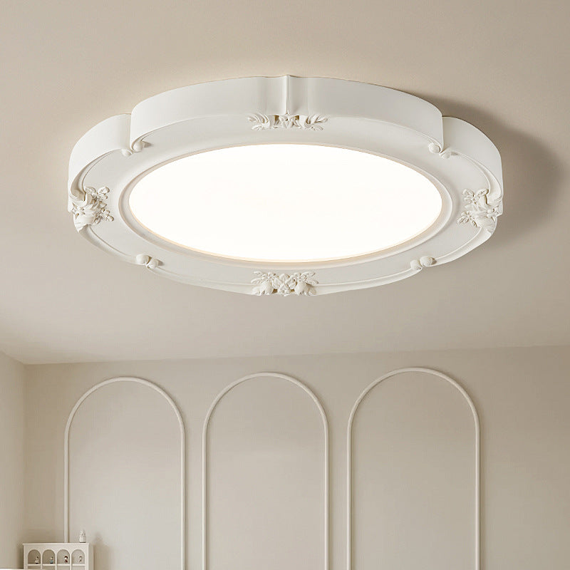 Modern Minimalist Cream Carved Round Dome Resin Acrylic LED Flush Moun ...