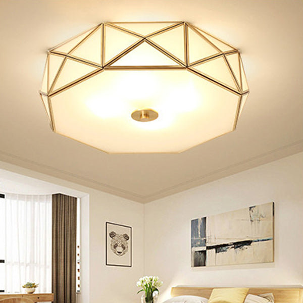 Modern Mid-Century Round Octagonal Copper Glass 3/4/6 Light Flush Moun ...
