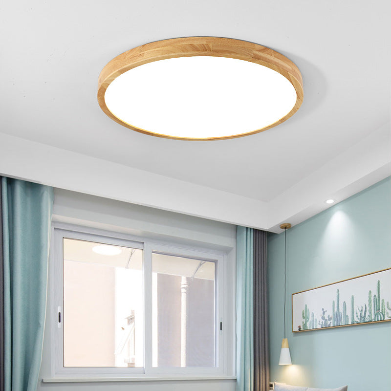 Modern Minimalist Round Dome Rubberwood Acrylic LED Flush Mount Ceilin ...