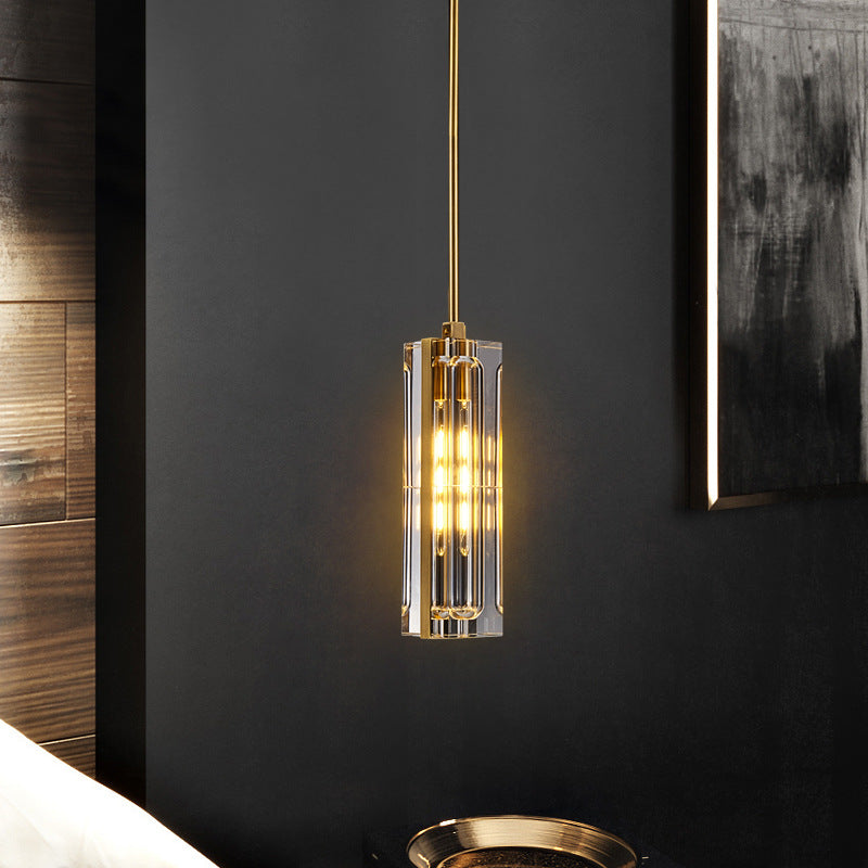 Modern Luxury Rectangle Linear Copper Crystal 1-Light Pendant Light Fo ...