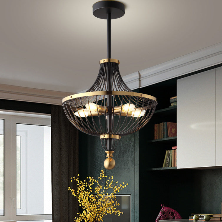 Contemporary Nordic Birdcage Hemisphere Iron 5-Light Chandelier For Li ...