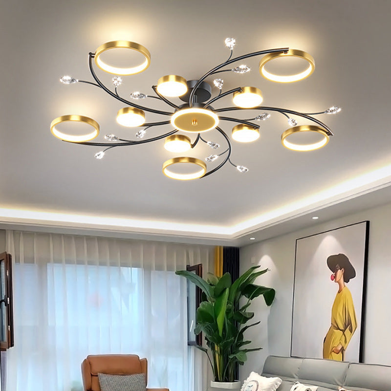 Contemporary Nordic Blossom Round Metal Acrylic Silicone Crystal LED S ...