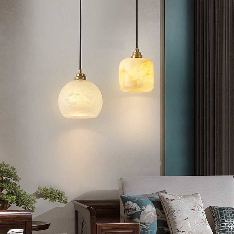 Traditional Chinese Ball Copper Jade 1-Light Pendant Light For Living ...