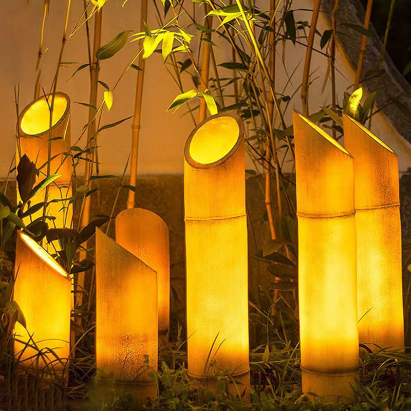 Traditional Rustic Waterproof Solar Bamboo FRP Resin LED Outdoor Light ...
