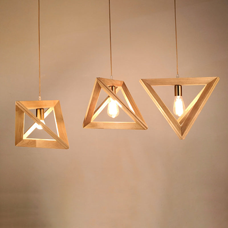 Contemporary Scandinavian Triangle Irregular Square Wood 1-Light Penda ...