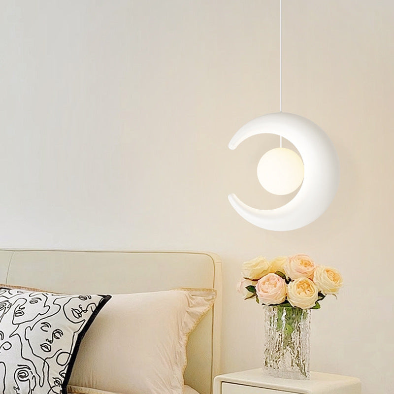 Modern Minimalist Orb Crescent Resin Iron LED Pendant Light For Living ...