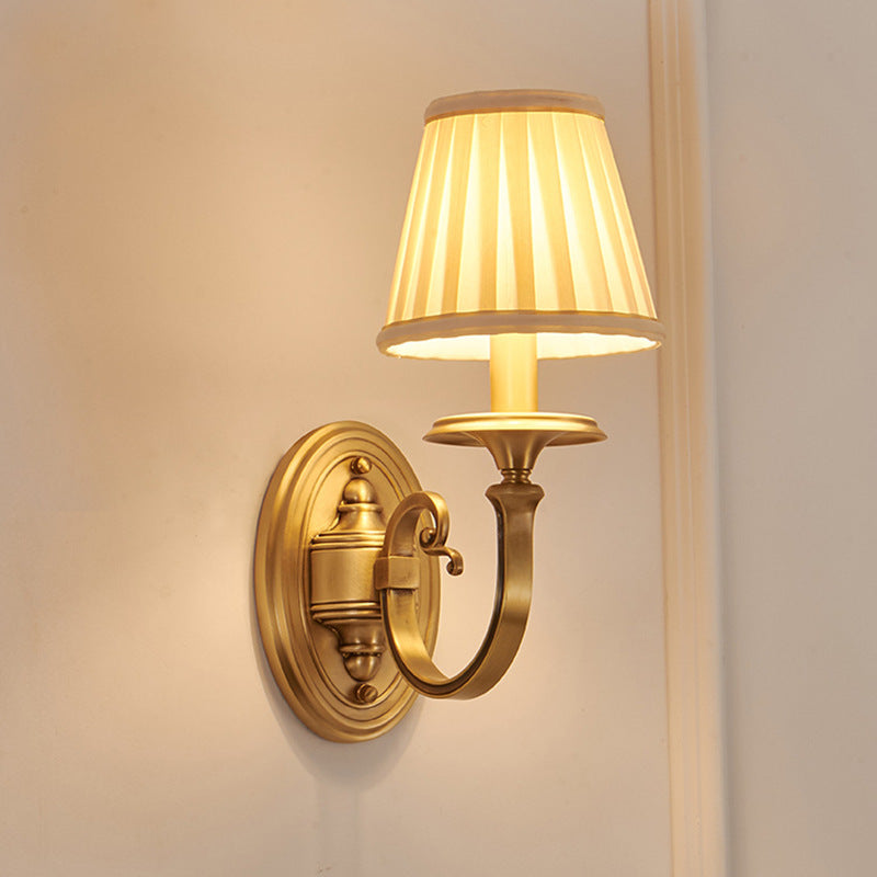 Traditional Vintage Curved Round Oval Fabric Copper 1/2 Light Wall Sco ...