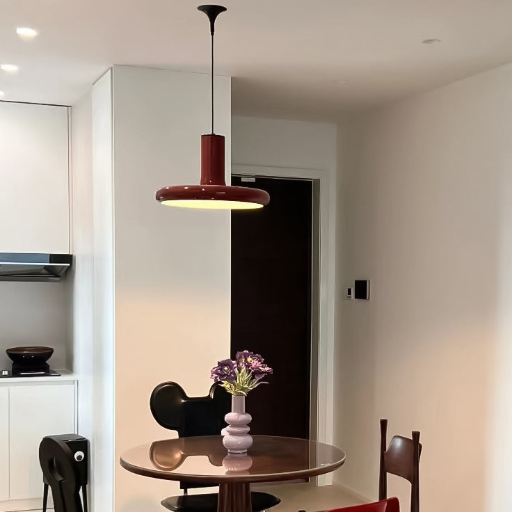 Traditional Chinese Round Cylinder Frisbee Aluminum 1-Light Pendant Li ...