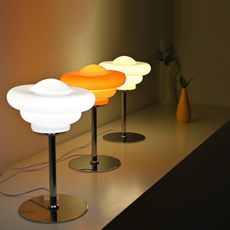 Contemporary Scandinavian Metal Glass Round Custard Tart LED USB Table ...