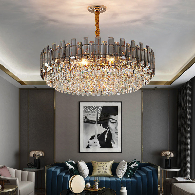 Modern Luxury Iron Crystal Strip Round Elliptical 6/8/9/15/20 Light Ch ...