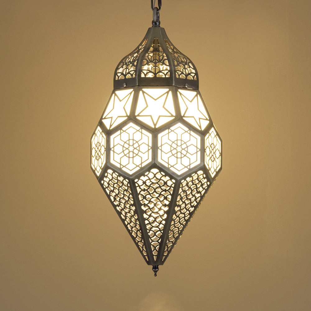 Contemporary Retro Iron Hollowed Carved Rhombic Lantern 1-Light Pendan ...