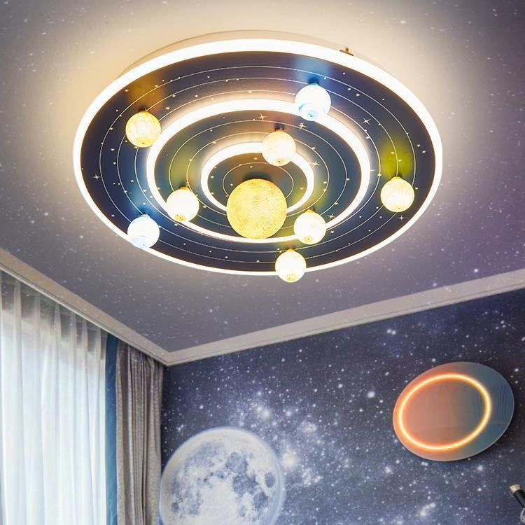 Contemporary Creative Kids Round Space Planet Iron LED Flush Mount Cei ...