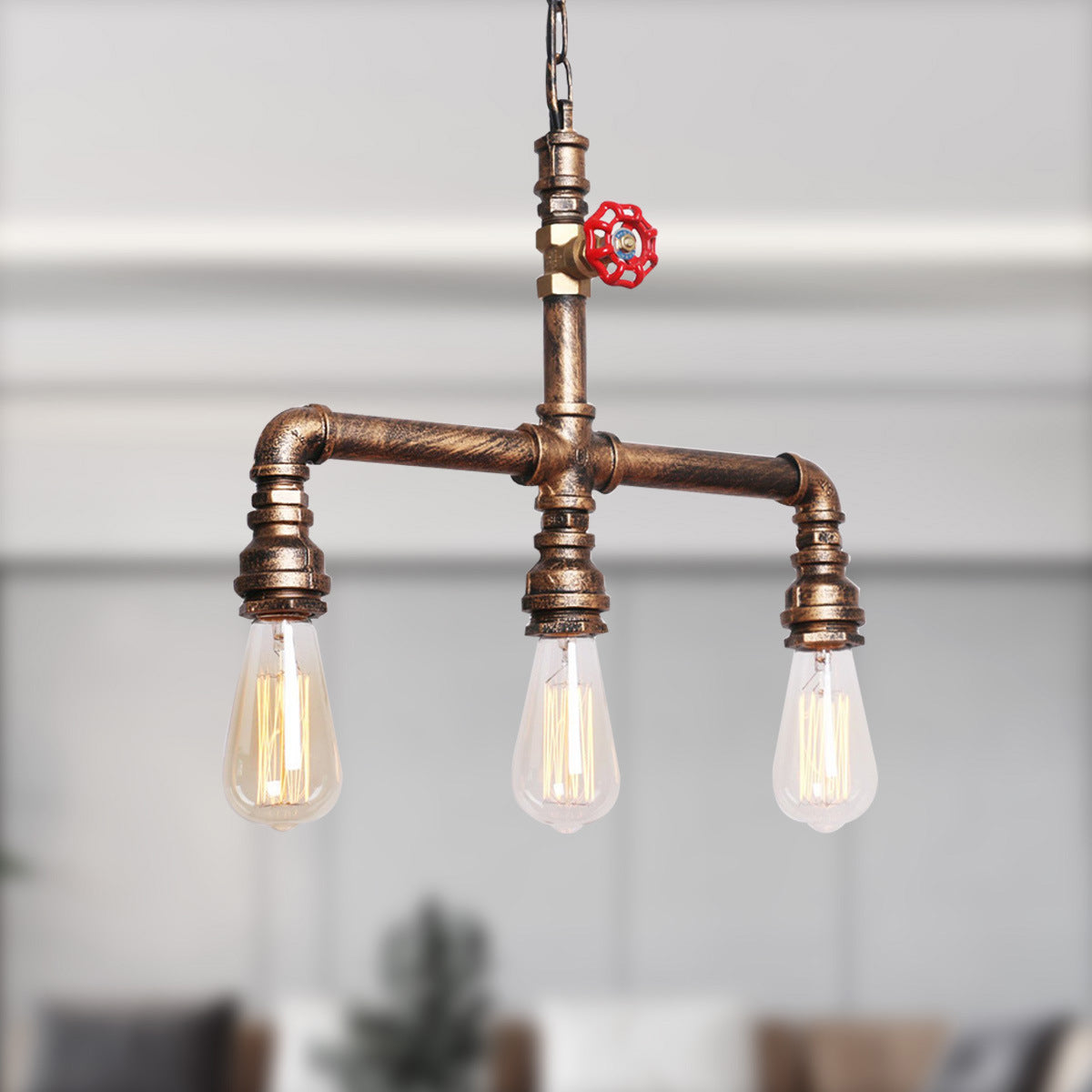 Contemporary Industrial Iron Water Pipe 3-Light Chandeliers For Dining ...