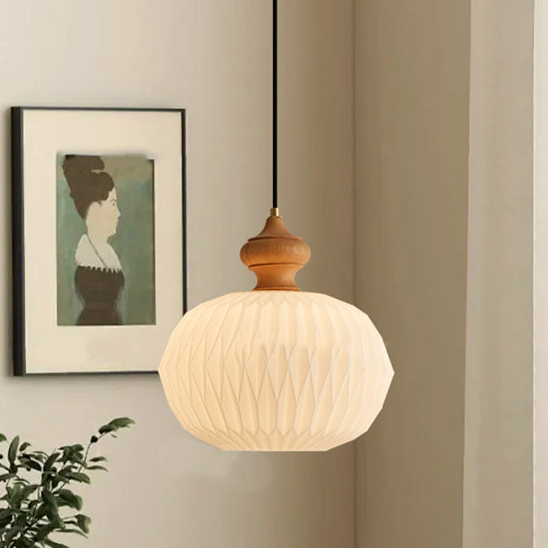 Contemporary Retro Walnut Brass Glass Round Lantern Origami Texture 1 ...