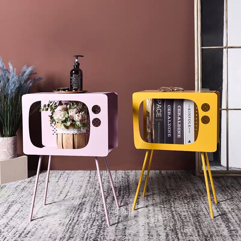 Contemporary Creative TV Stand Shape Iron Side Table 2-Tier For Living ...