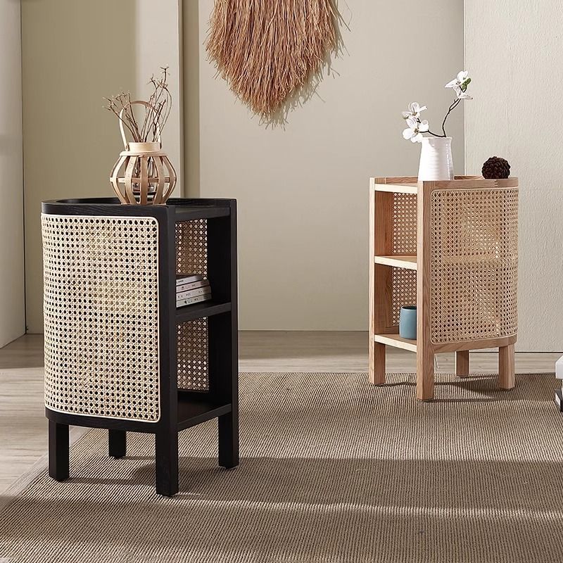 Contemporary Boho Half-Circle Shape Rattan Solid Wood Side Table 3-Tie ...