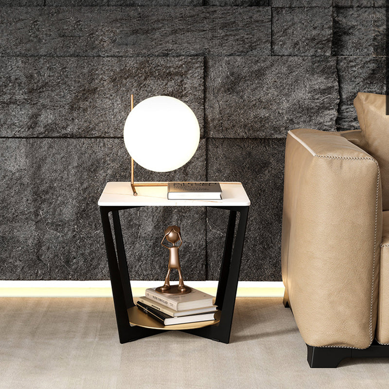 Modern Art Decor Rectangular Stone Slab Iron Side Table 2-Tier For Liv – BulbSquare