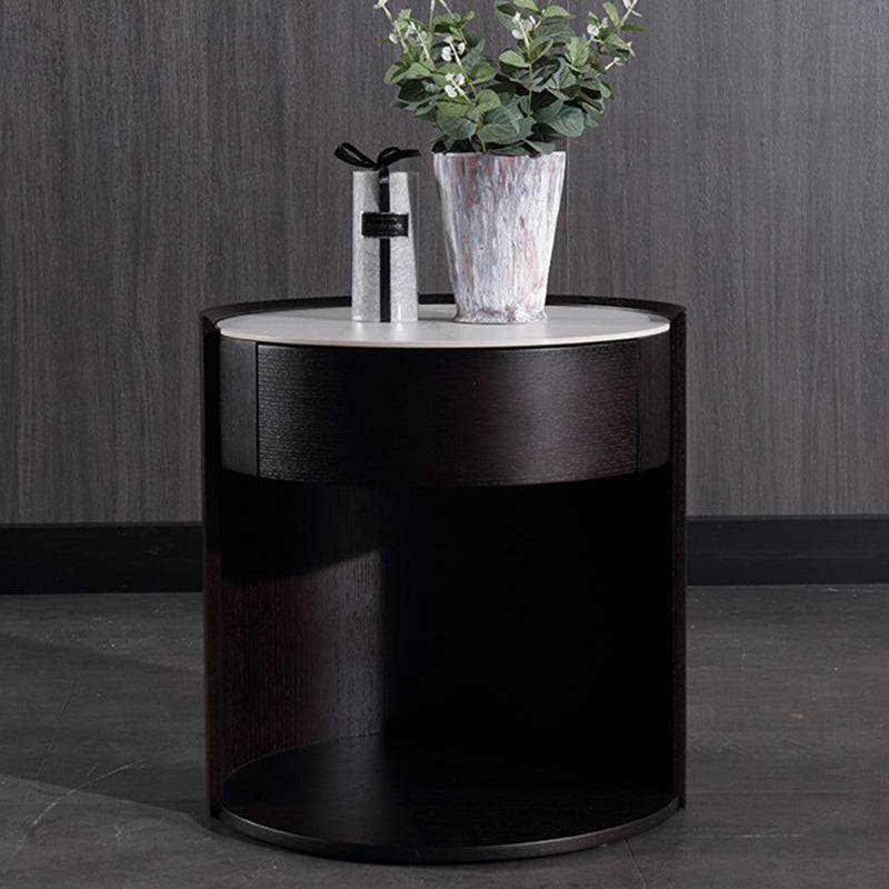 Modern Luxury Round Veneered - Solid Wood Texture Nightstand: Single D ...