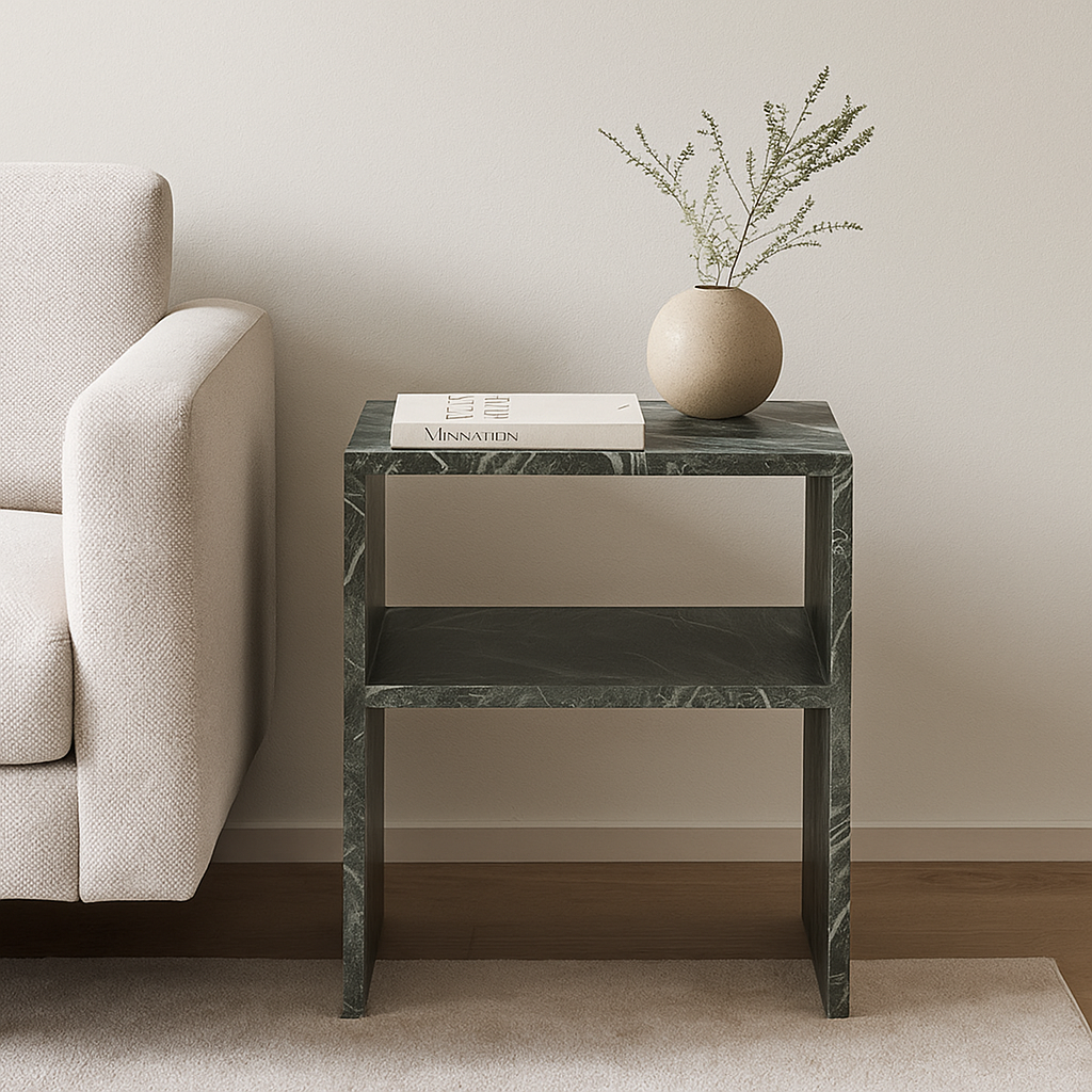 Modern Minimalist Rectangular Marble Side Table 2-Leg 2-Tier Creative ...