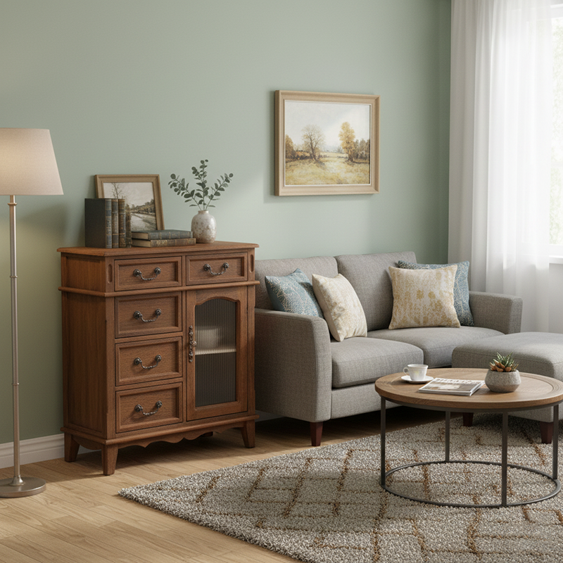 Modern Minimalist Rectangular Solid Wood Rattan Glass Storage Cabinet ...