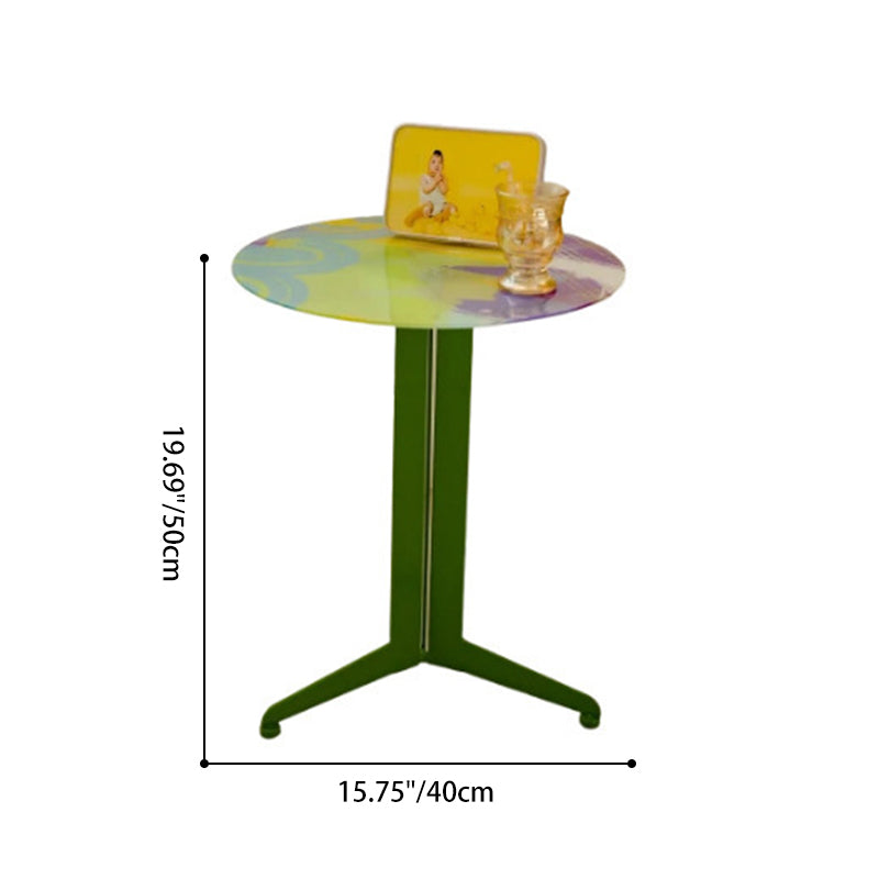 Modern Creative Round Carbon Steel Glass Side Table 3-Leg For Living R ...