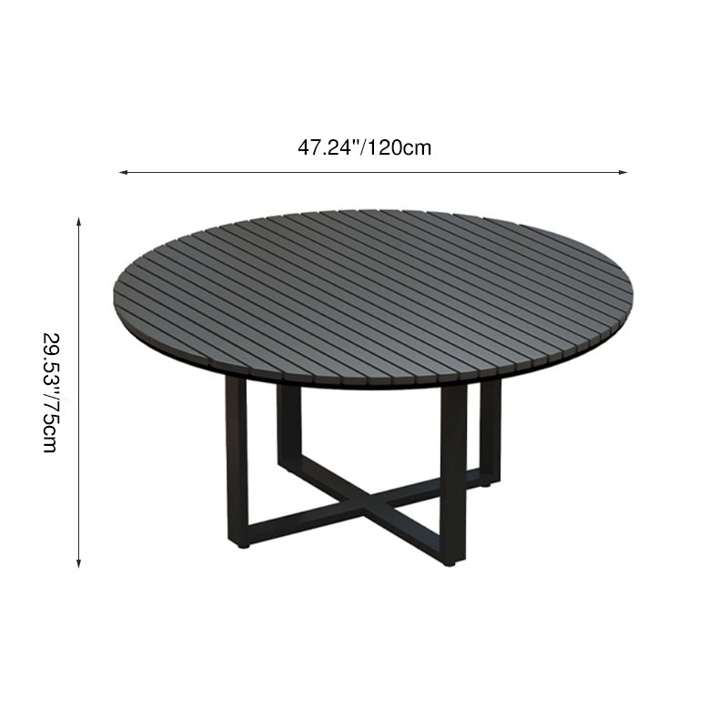 Modern Minimalist Round Iron Composite Wood Outdoor Dining Table 4-Leg ...