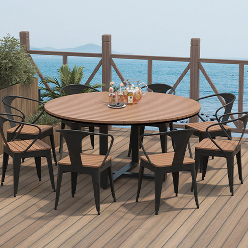 Modern Minimalist Round Iron Composite Wood Outdoor Dining Table 4-Leg ...