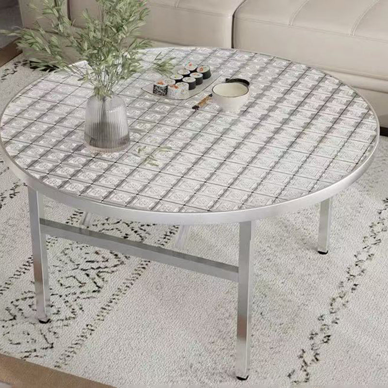 Modern Minimalist Round Stainless Steel Dining Table 4-Leg Foldable Fo ...