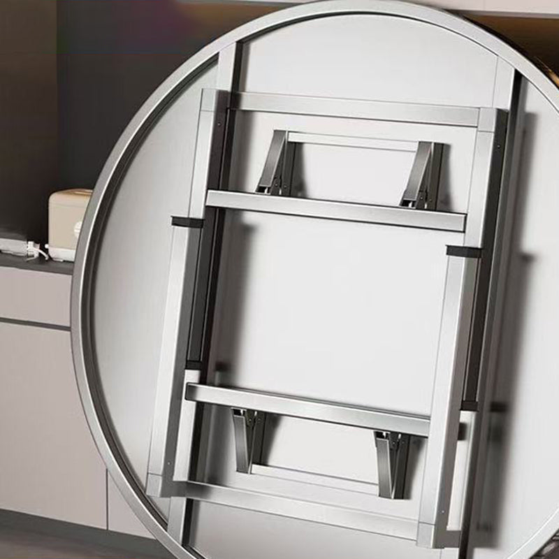 Modern Minimalist Round Stainless Steel Dining Table 4-Leg Foldable Fo ...