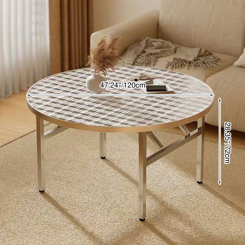 Modern Minimalist Round Stainless Steel Dining Table 4-Leg Foldable Fo ...