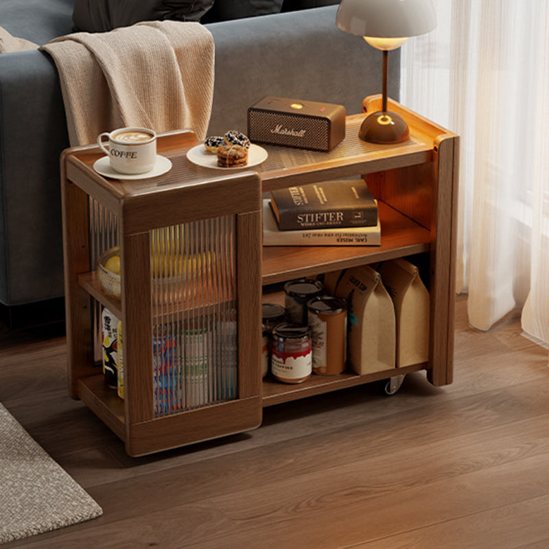 Modern Minimalist Rectangular Solid Wood Glass Side Table 3-Tier 2-Cab ...