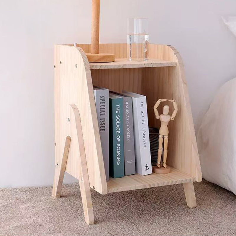 Modern Minimalist Trapezoidal Solid Wood Nightstand 2-Tier 4-Leg For B ...