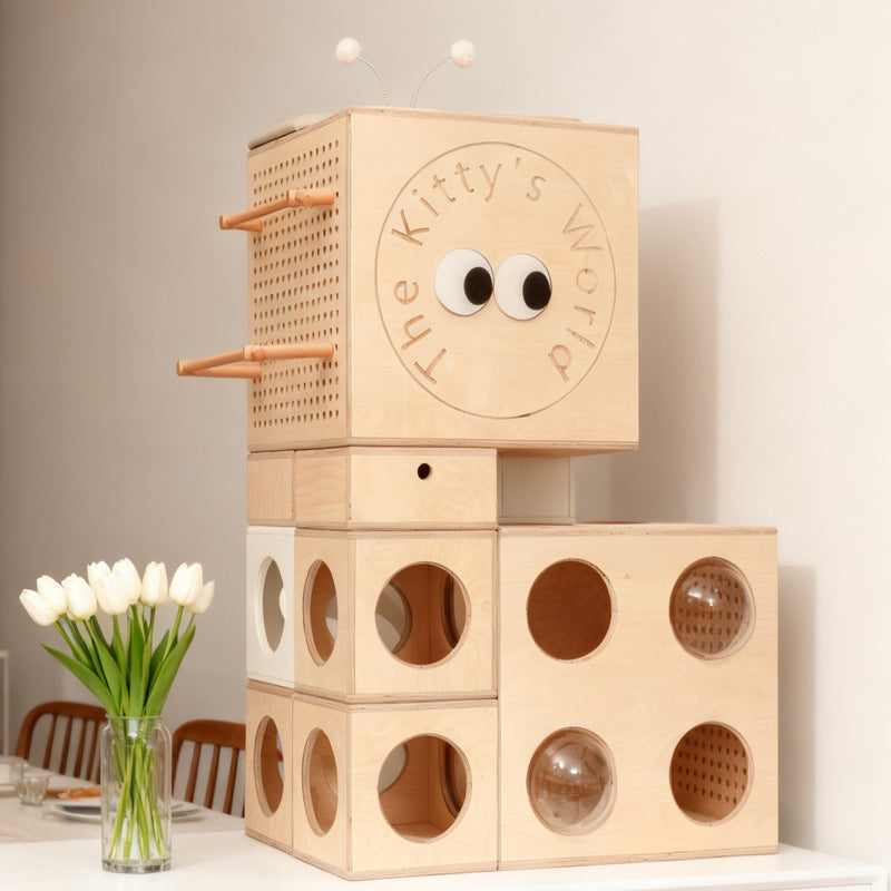Modern Minimalist Square Solid Wood Multi-Layer Board Acrylic Cat Tree ...