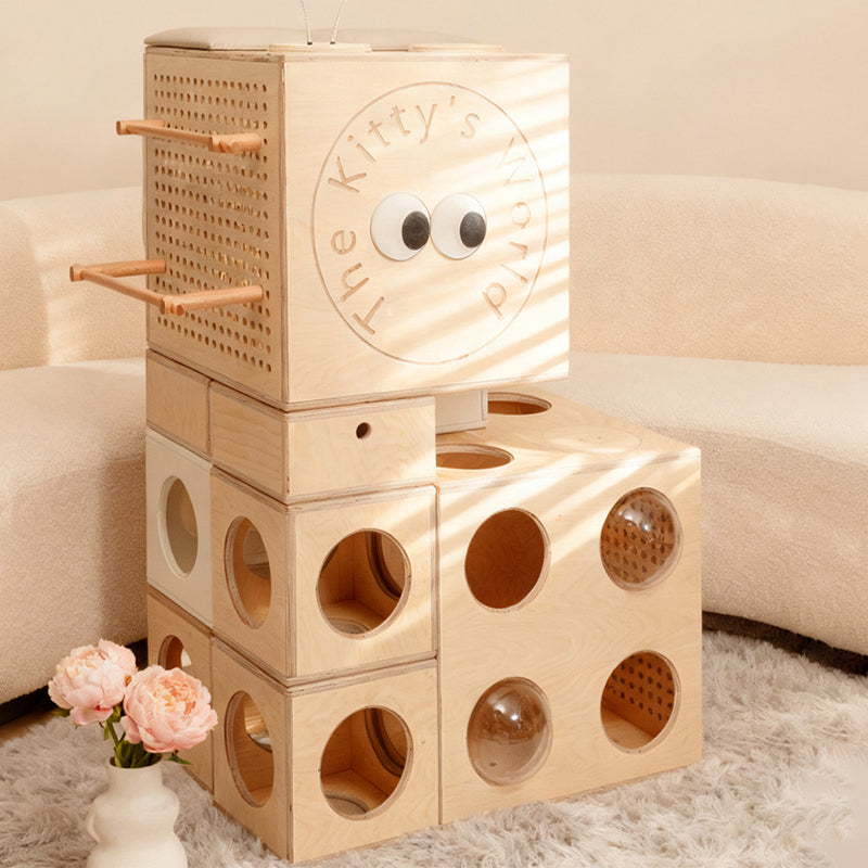 Modern Minimalist Square Solid Wood Multi-Layer Board Acrylic Cat Tree ...