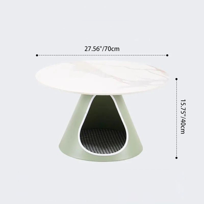 Modern Minimalist Round Stone Slab Iron Coffee Table 2-Tier For Living ...