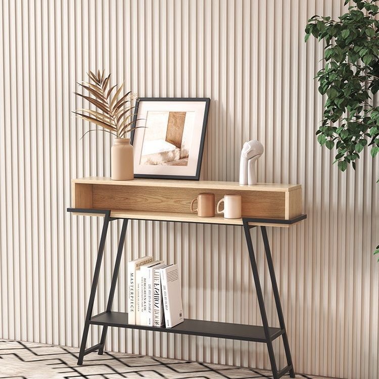 Modern Minimalist Solid Wood Iron Frame Rectangular Storage Console Ta ...
