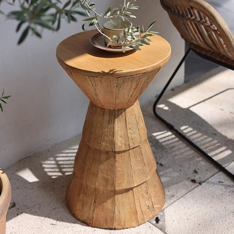 Traditional Farmhouse Magnesium Oxide Round Stump Side Table With Wood ...