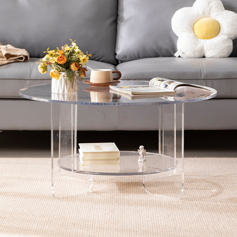 Modern Minimalist Round Acrylic Coffee Table 2-Tier For Living Room ...