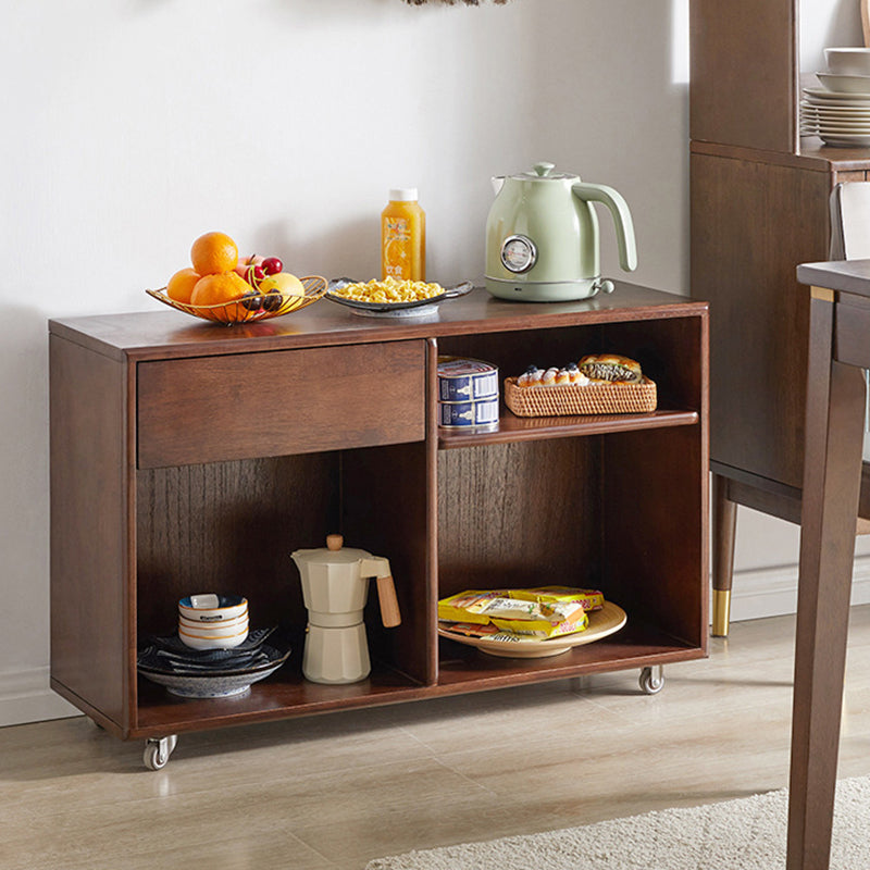 Modern Minimalist Rectangular Solid Wood Movable Side Table 1-Drawer F ...