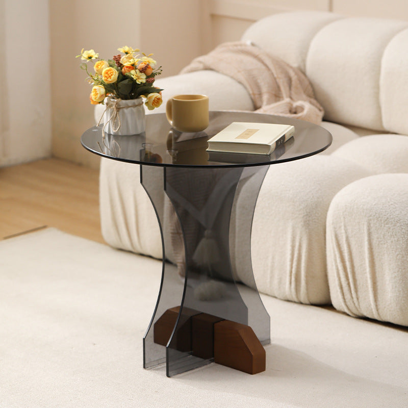Contemporary Nordic Round Tempered Glass Ash Wood Coffee Table For Liv ...
