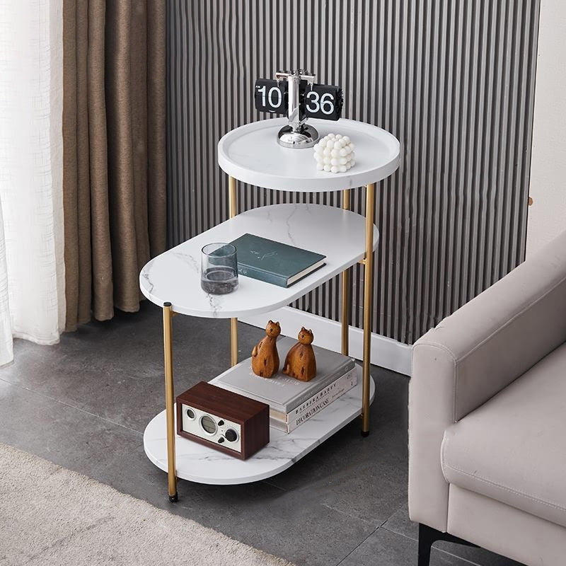 Contemporary Nordic Elliptical Round Iron Plate End Table 3-Tier For L ...