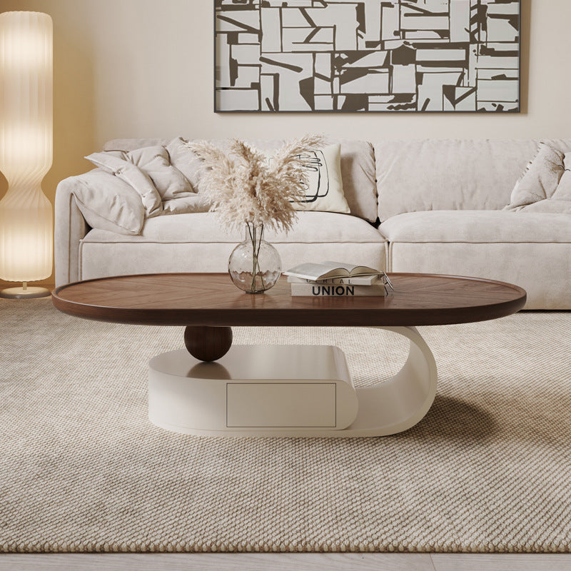 Contemporary Nordic Solid Wood Elliptical Wood Grain Coffee Table 1-Dr ...
