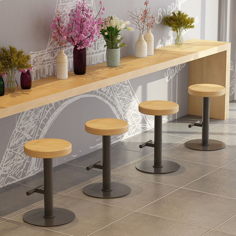 Modern Minimalist Round Solid Wood Iron Bar Stool Backless Armless Foo ...