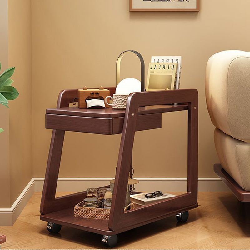 Contemporary Nordic Rectangle Wheels Solid Wood Side Table 2 - Tier Fo ...