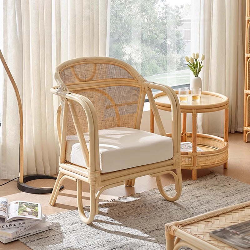 Traditional Japanese Solid Wood & Rattan Square Sofa With Armrest And ...