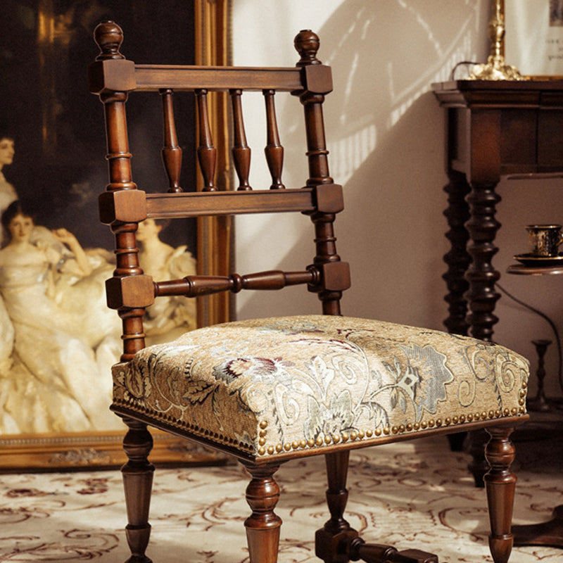 Traditional French Wood & Fabric Square Dining Chair For Living Room ...