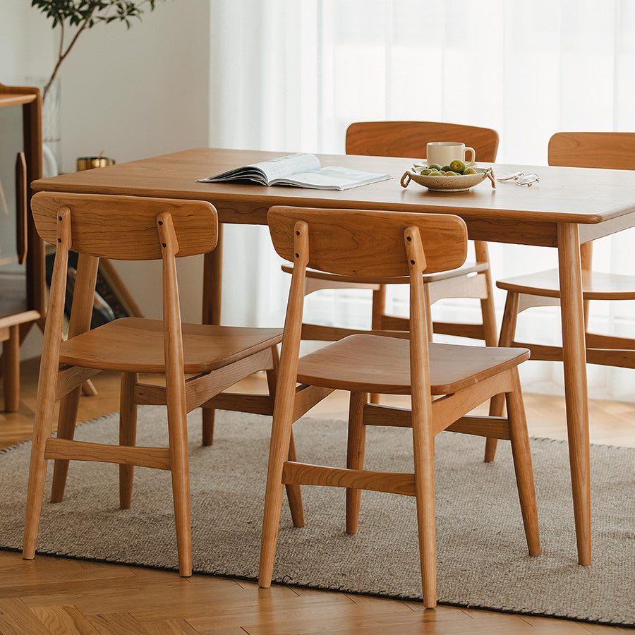 Traditional Japanese Cherry Wood Curved Square Dining Chair With Backr ...