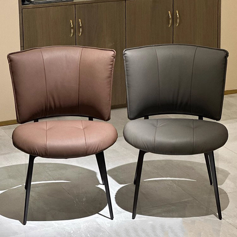 Modern Minimalist Microfiber Leather Metal Curved Square Dining Chair ...