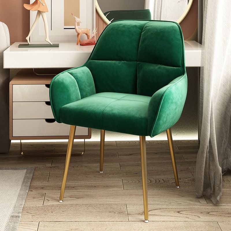 Contemporary Scandinavian Velvet Carbon Steel Grid Trapezoid Vanity Ch ...