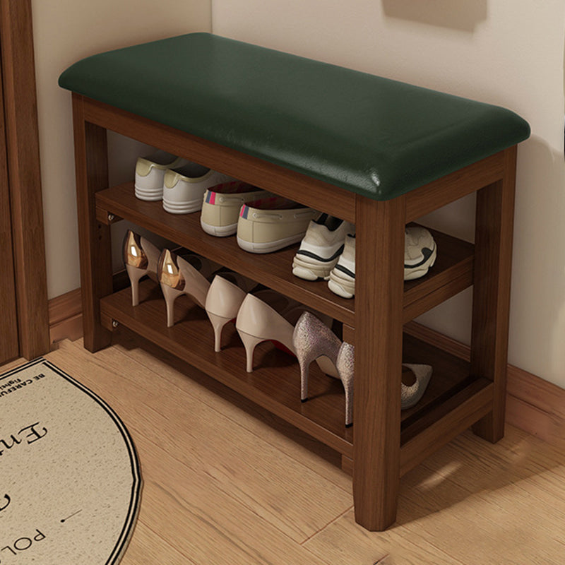 Traditional Vintage Solid Wood PU Leather Rectangular Shoe Bench 2-Tie ...